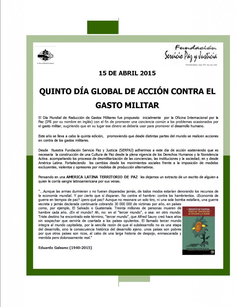 15 De Abril Quinto Día Global De Acción Contra El Gasto Militar Serpaj